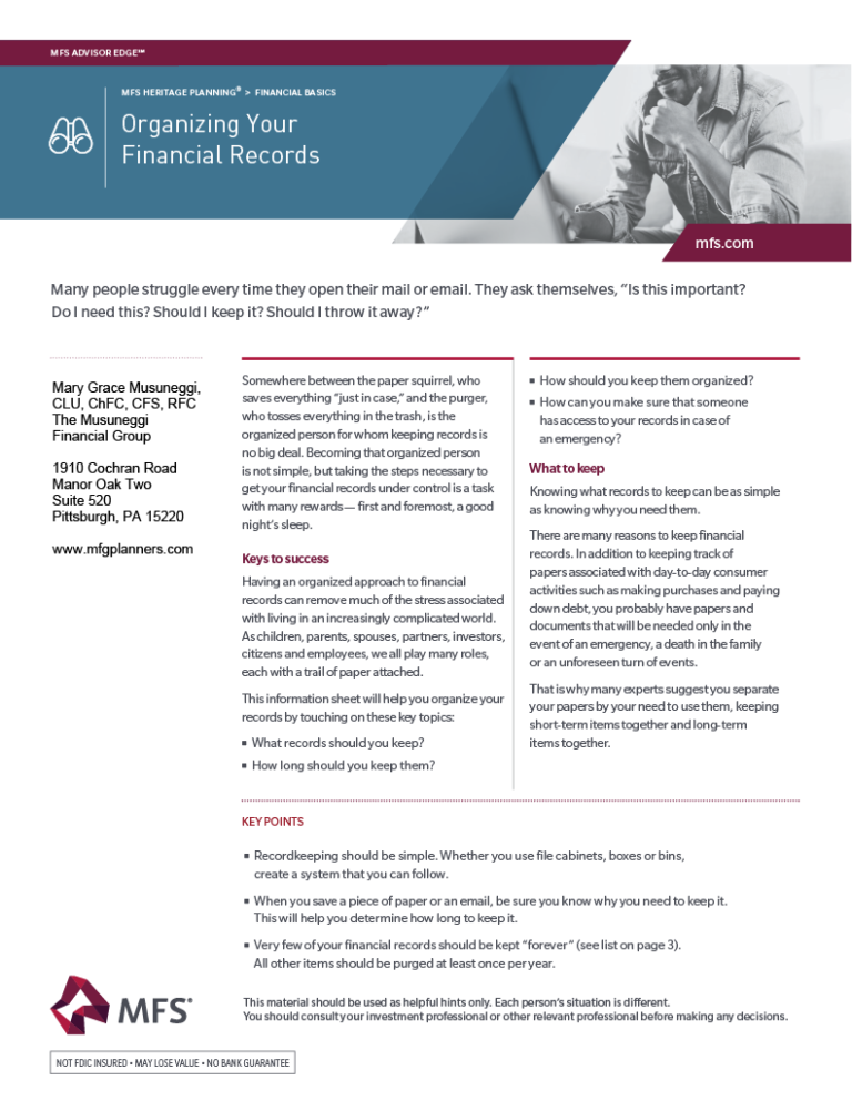 Organizing Your Financial Records - The Musuneggi Financial Group